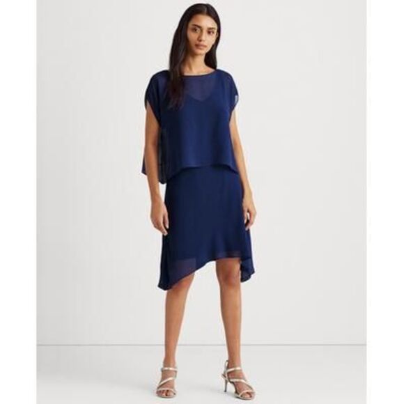 Lauren Ralph Lauren | Dresses | Lauren Ralph Lauren Womens Asymmetrical Georgette Dress Indigo ...